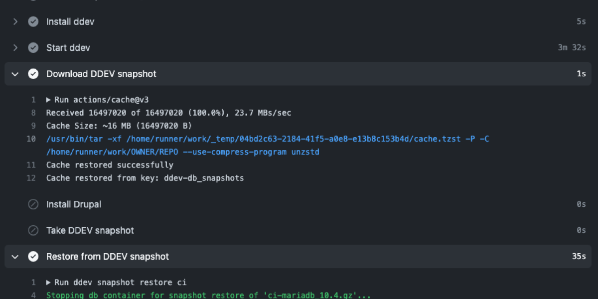 Using DDEV snapshots to speed up GitHub Actions workflows